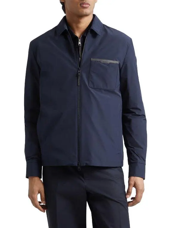 Moncler Leather Logo Zip Overshirt - Navy Blue