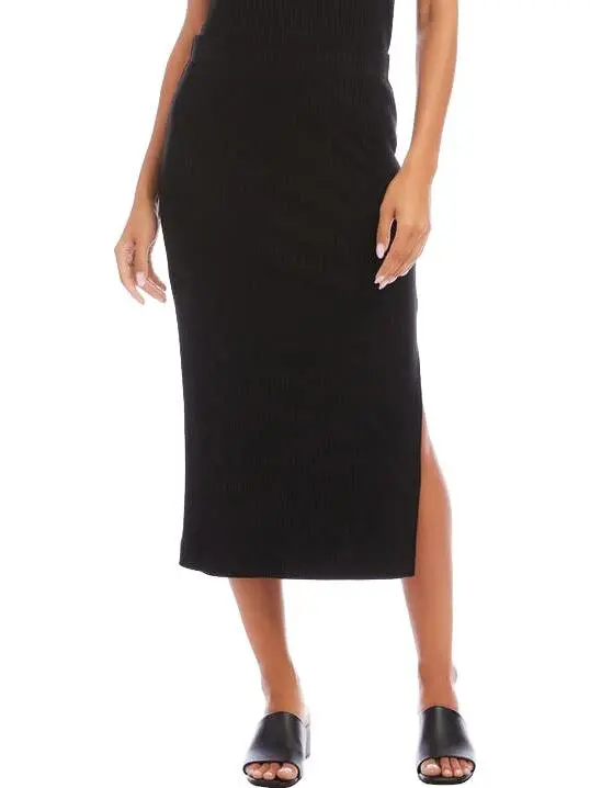 Karen Kane Ribbed Side Slit Midi Skirt - Black