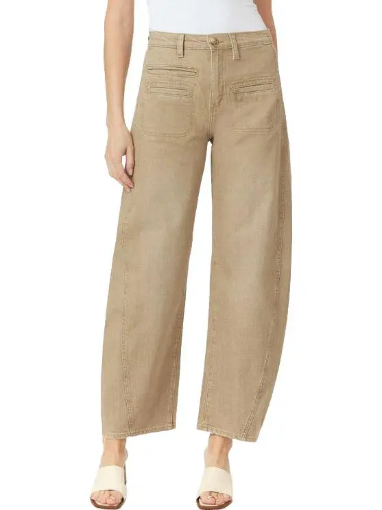 Habitual Evie High Front Patch Ankle Barrel Leg Jeans - Brown Rice
