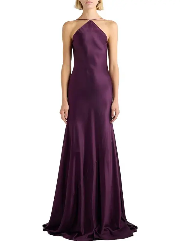 Alaïa Curved Silk Satin Gown - Cognac
