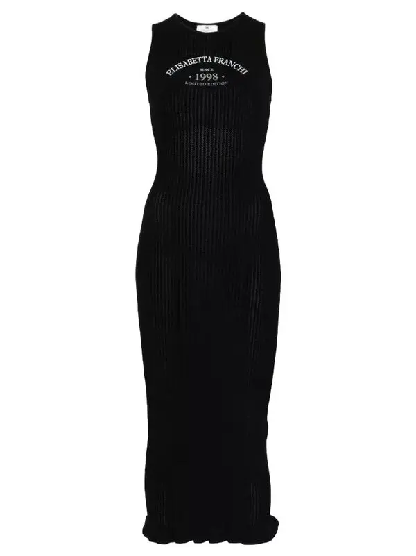 Elisabetta Franchi Ribbed Knit Midi Dress - Black