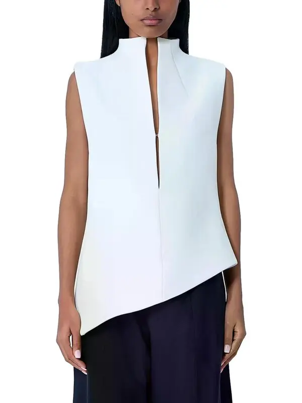 Khaite Asymmetric Hem Collared Top - White