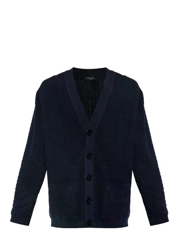 Balmain Jacquard V-neck Cardigan - Blue