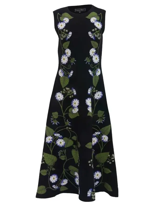 Oscar De La Renta Morning Glory Midi Dress - Black