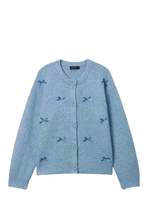 TOUT A COUP Bow-embellished Knitted Cardigan - Blue