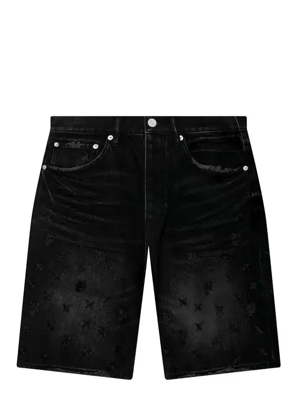 PURPLE BRAND Beaded Monogram Denim Shorts - Black