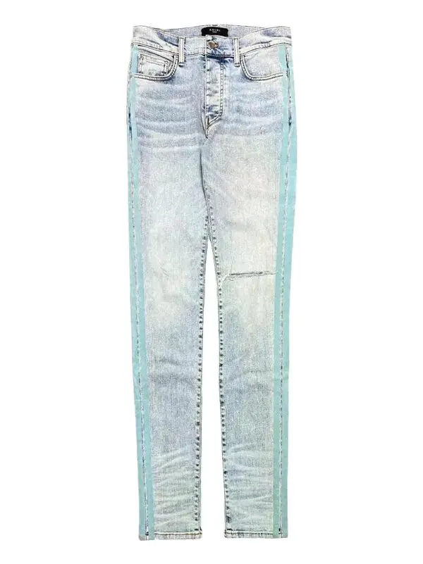 Amiri Flocked-stripes Straight-leg Jeans - Blue