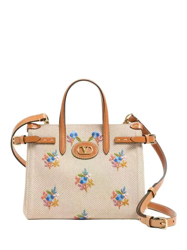 Valentino Garavani Antibes Embroidered Shoulder Bag - Neutrals