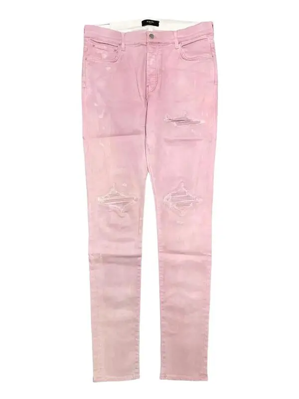 Amiri Distressed Straight-leg Jeans - Pink