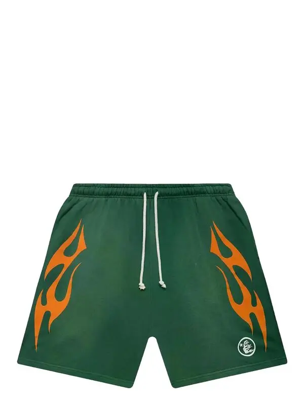 HELLSTAR Flame-print Shorts - Green
