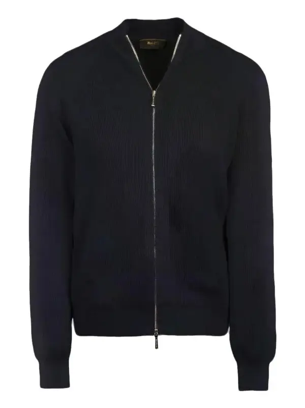MOORER Ribbed Zip Cardigan - Blue