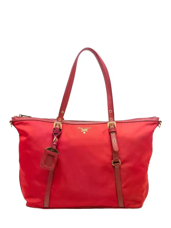 Prada Saffiano Trimmed Tessuto Satchel - Red