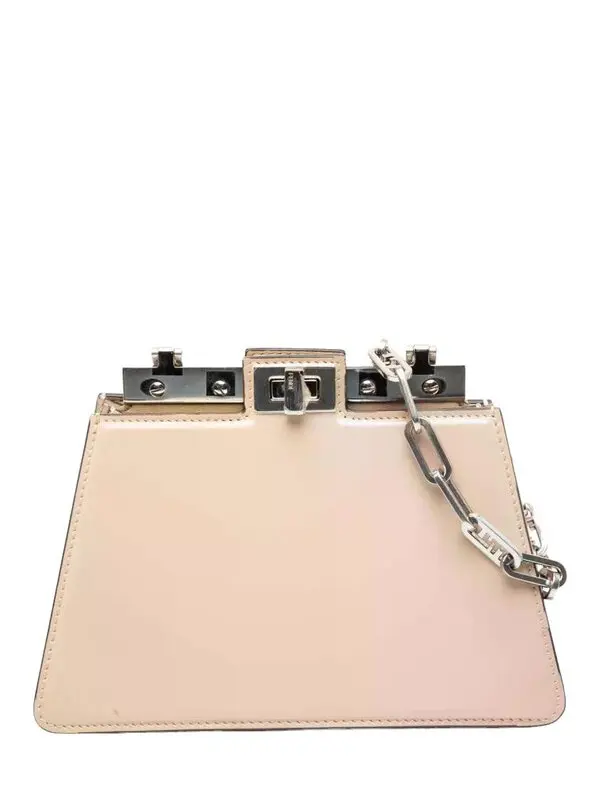 Fendi Small Leather Peekaboo Cut Chain Shoulder Bag - Brown