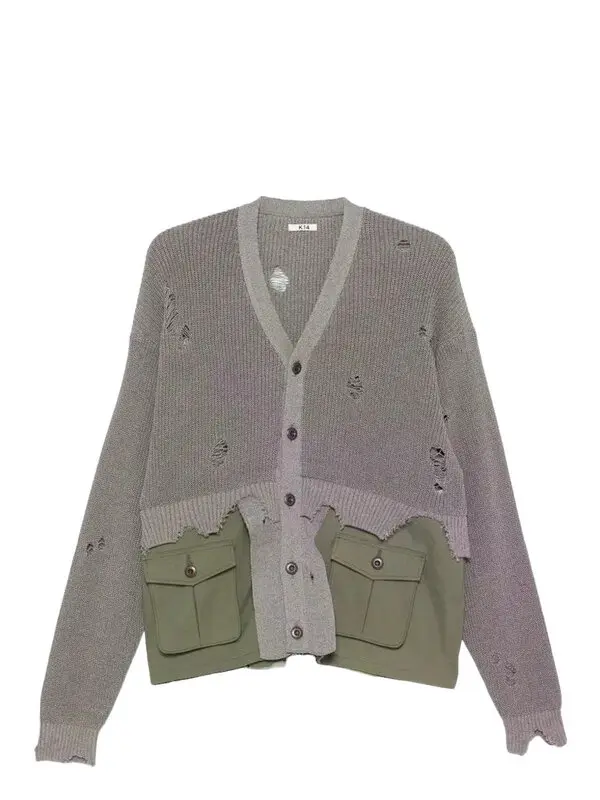 KHOKI Distressed Pocket Cardigan - Grey