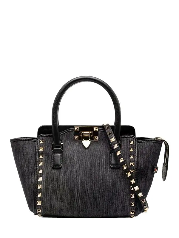 Valentino Garavani Denim Rockstud Trapeze Satchel - Black