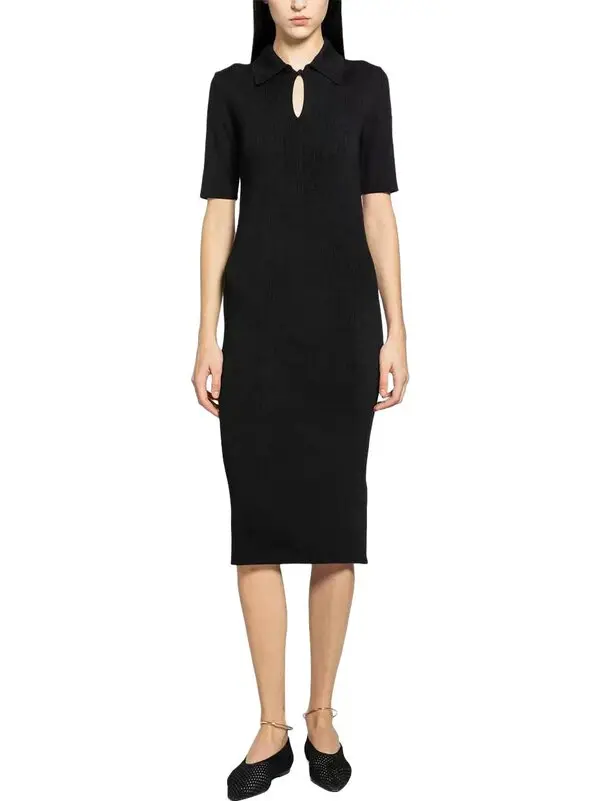 JIL SANDER Wool Midi Polo Dress - Black