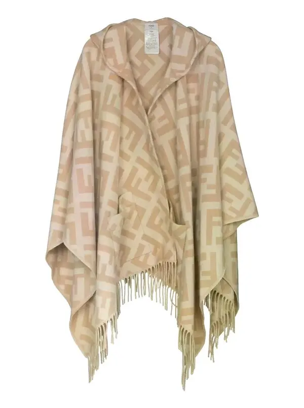 Fendi Ff-logo Intarsia Cashmere Poncho - Neutrals