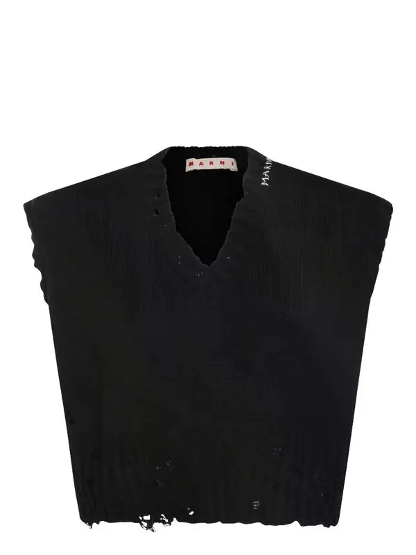 Marni Distressed V-neck Top - Black