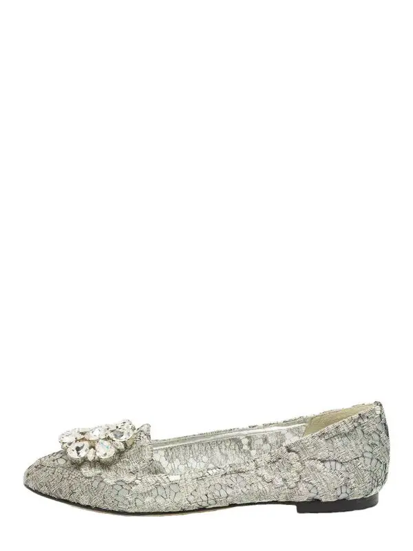 Dolce & Gabbana Taormina Lace Crystal Ballerinas - Grey