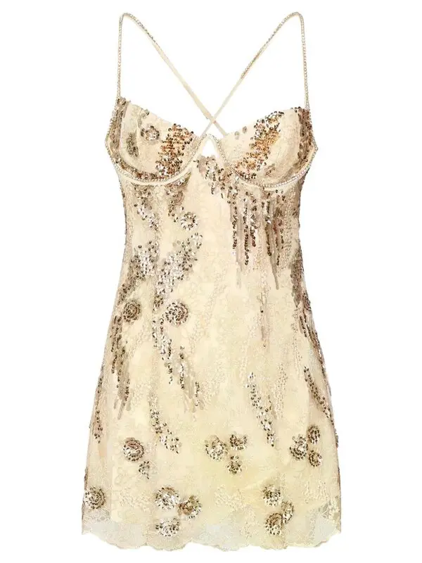 For Love & Lemons Opal Sequinned Mini Dress - Neutrals