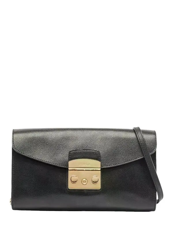 Furla Metropolis Leather Clasp Crossbody Bag - Black