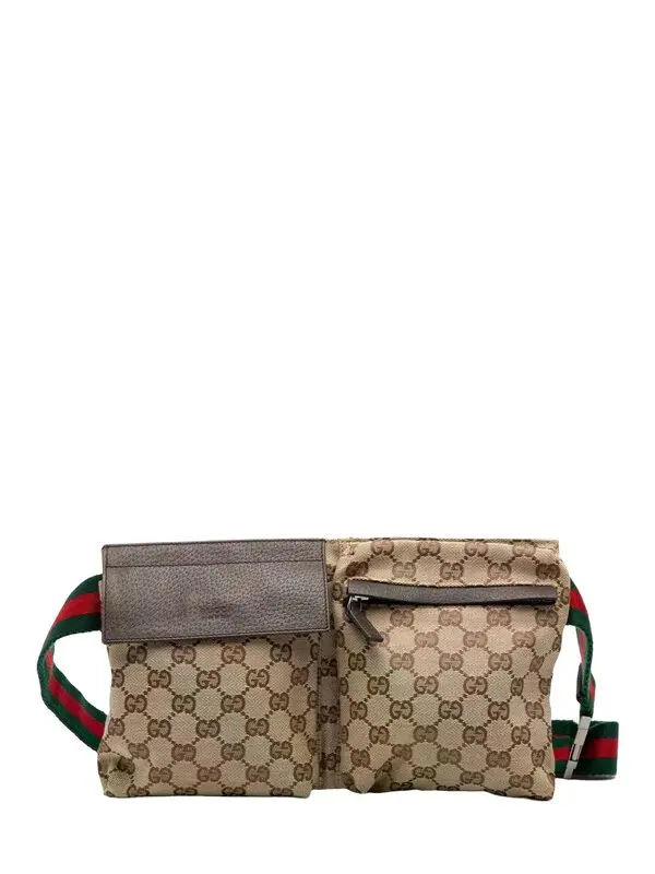 Gucci Gg Canvas Double Pocket Belt Bag - Brown