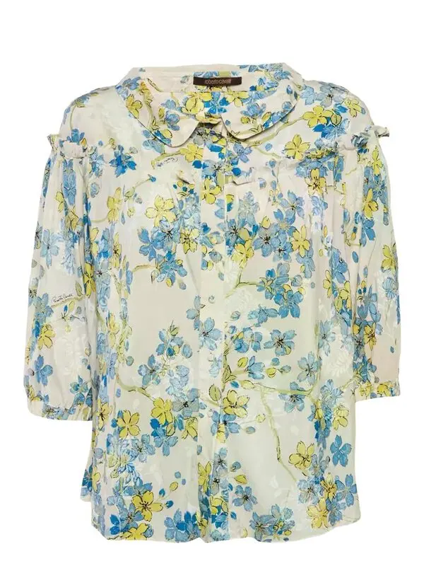 Roberto Cavalli Floral Ruffle Blouse - Neutrals