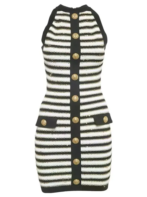 Balmain Striped Buttoned Mini Dress - Black