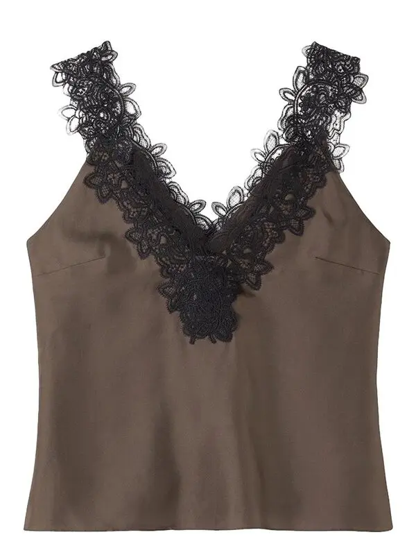 RÃHE Silk Lace V-neck Top - Camel