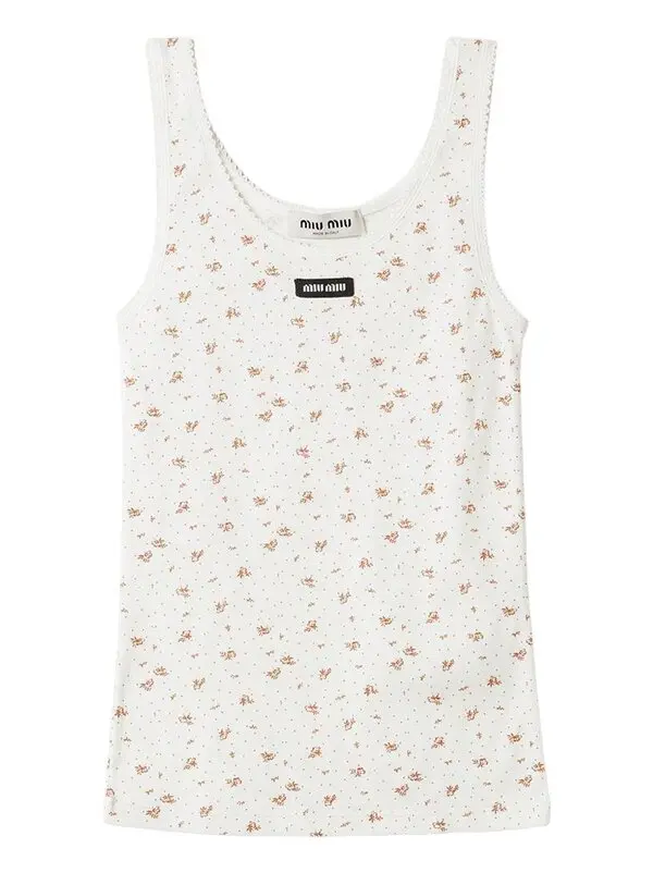 Miu Miu Ribbed Jersey Tank Top - White