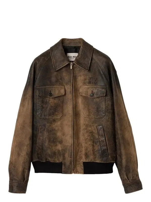 Miu Miu Waxed Suede Leather Jacket - Brown