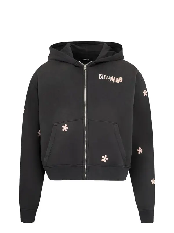 NAHMIAS Flower Groms Zip-up Aged Fleece Hoodie - Black