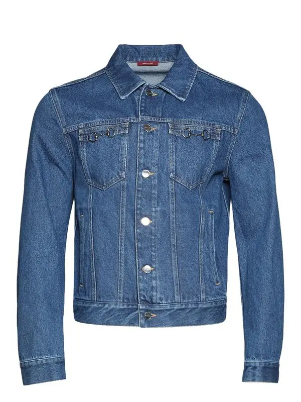 Gucci Washed Denim Jacket With Horsebit Detail - Blue