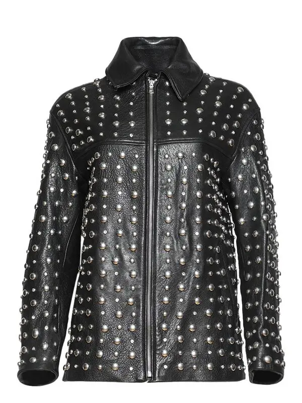 Nour Hammour Studded Leather Jacket - Black