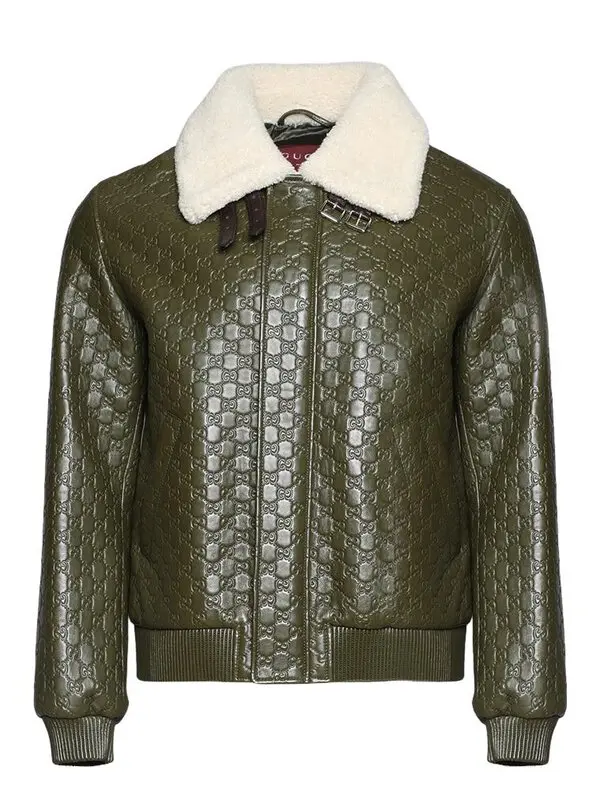 Gucci Gg Embossed Bonded Leather Bomber - Green