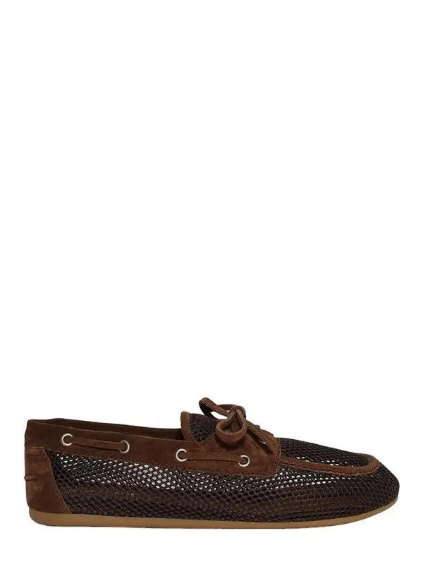 Miu Miu Net And Suede Boat Shoes - Brown