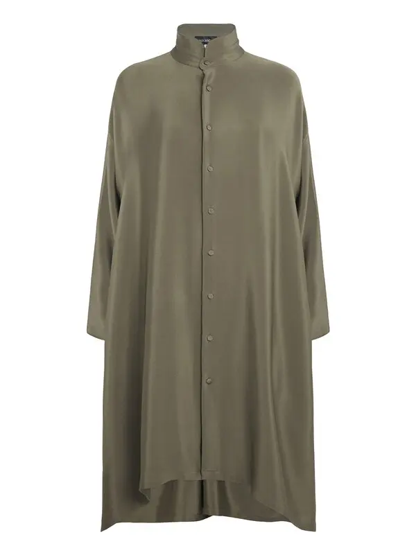 Eskandar Silk Longline Shirt - Green