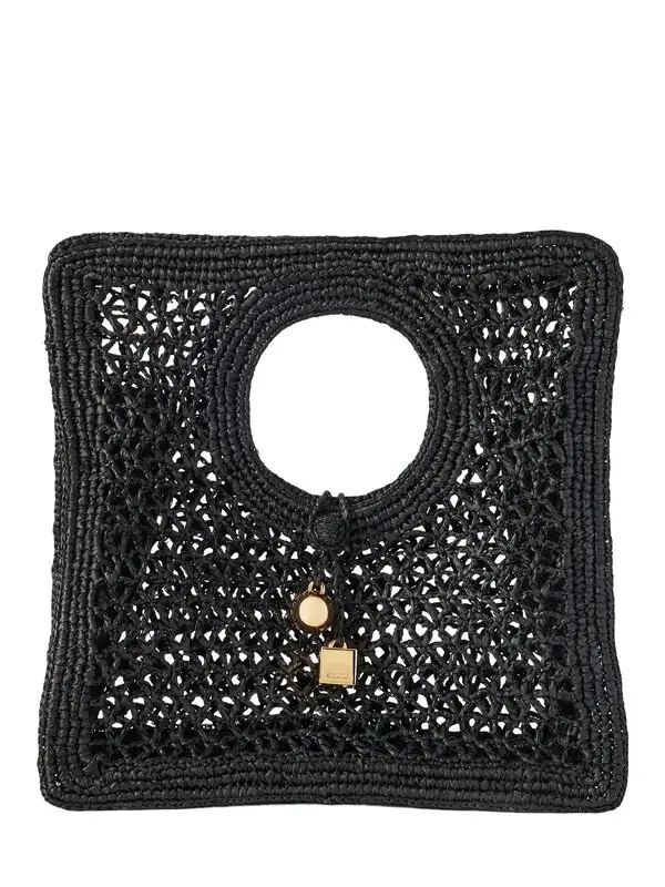 Jacquemus Le Petit Carre Spiaggia Raffia Tote - Black