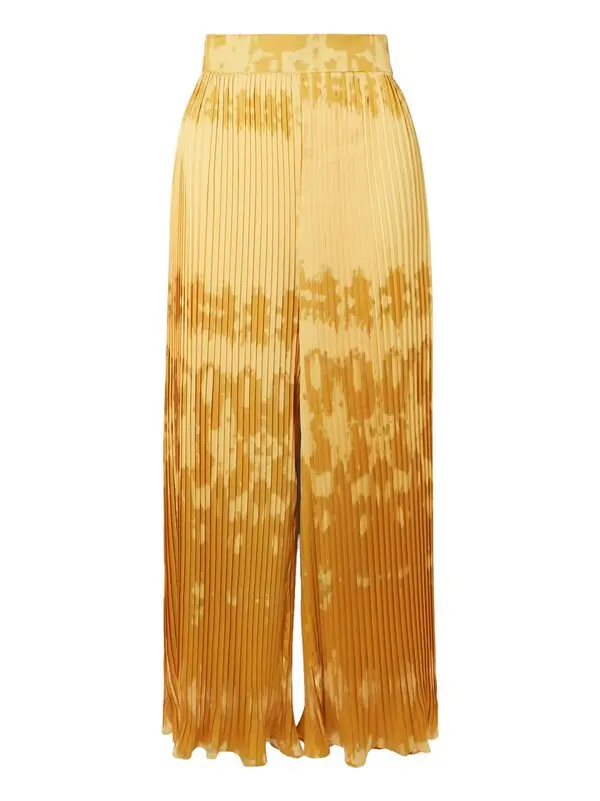 DIMA AYAD Tie-dyed Plissé-satin Wide-leg Pants - Yellow