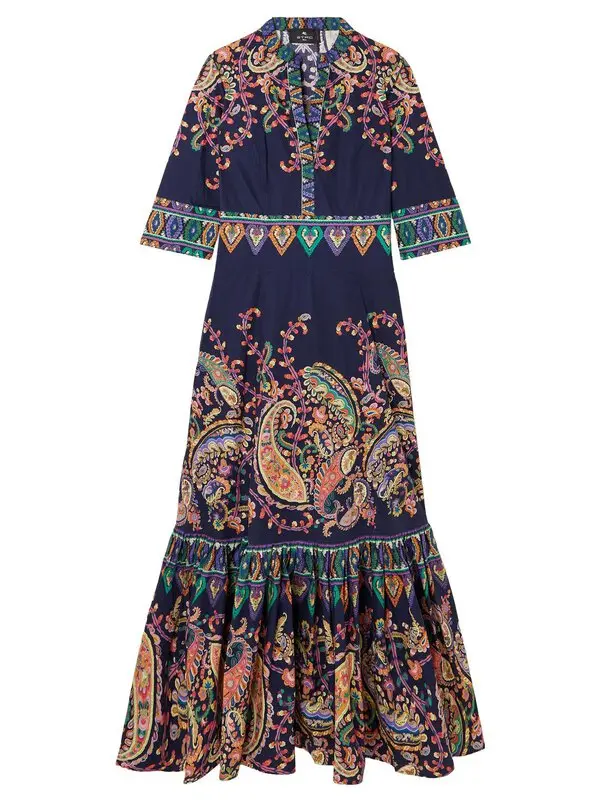 Etro Ruffled Tiered Paisley-print Maxi Dress - Blue