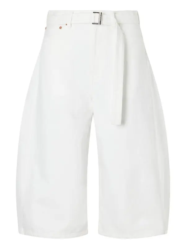 Sacai Belted Cropped High-rise Barrel-leg Jeans - White
