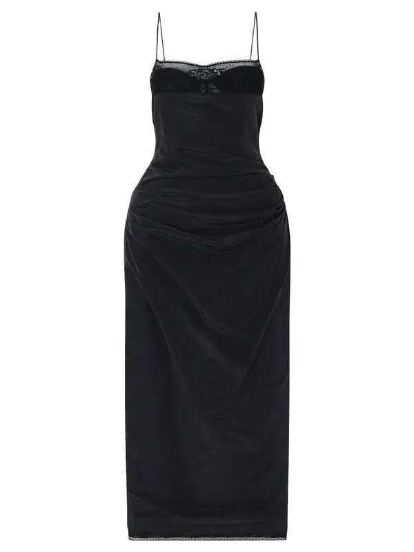 Magda Butrym Draped Lace-trimmed Silk-satin Midi Dress - Black