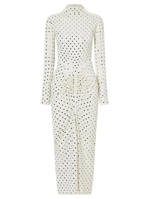 Alaïa Gathered Crystal-embellished Jersey Midi Dress - White