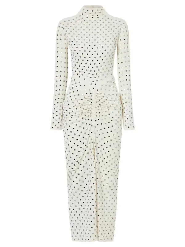 Alaïa Gathered Crystal-embellished Jersey Midi Dress - White