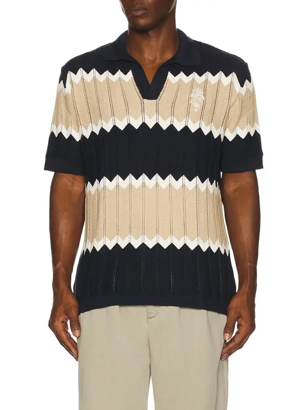Agua Bendita Aron Polo Shirt In Stripes - Tan & Black