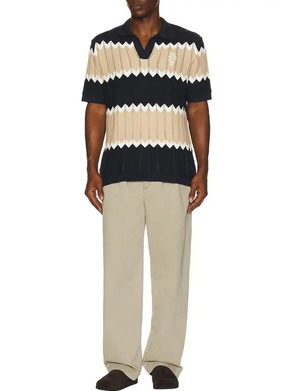 Agua Bendita Aron Polo Shirt In Stripes - Tan & Black