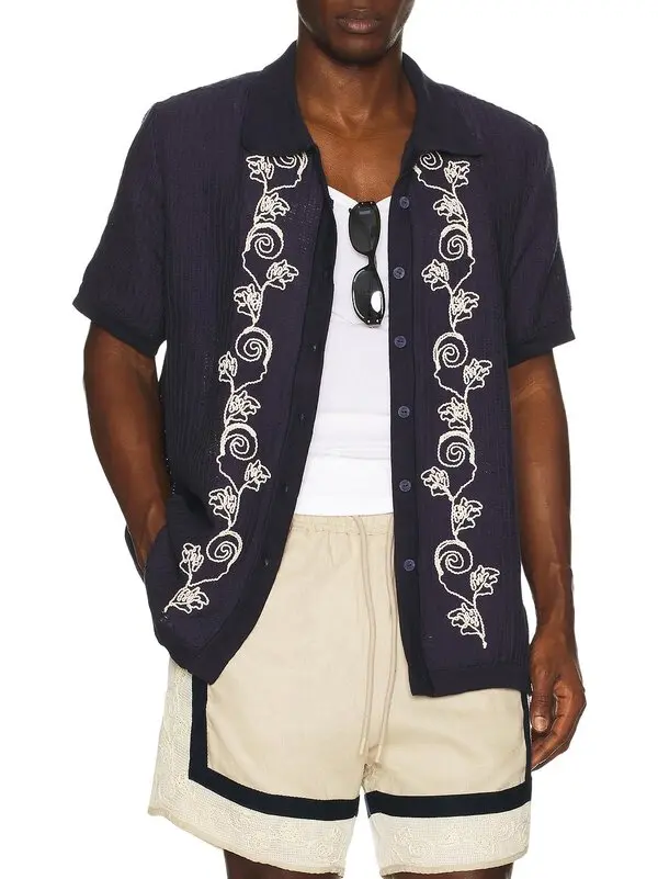 Agua Bendita Jared Shirt In Navy - Navy & White