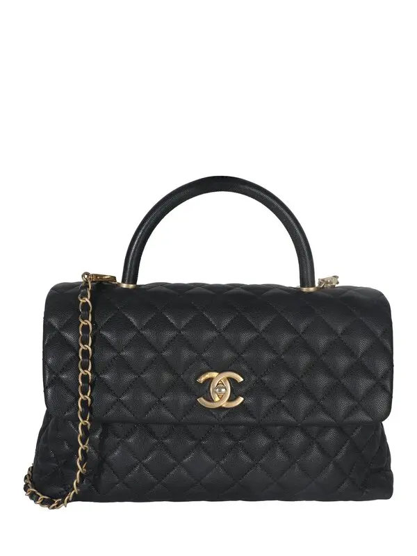Chanel Quilted Caviar Top Handle Bag - Black