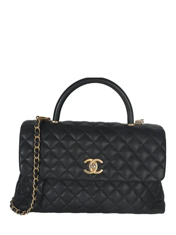 Chanel Quilted Caviar Top Handle Bag - Black
