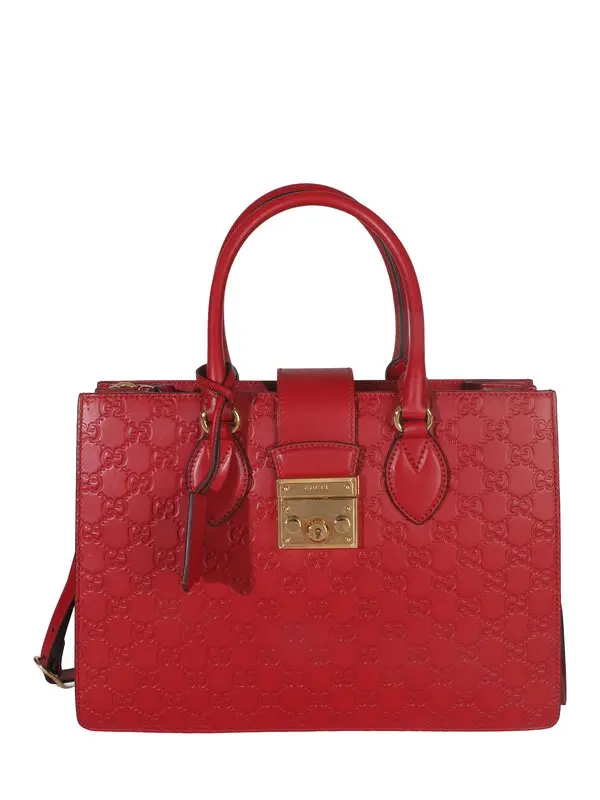 Gucci Ssima Signature Padlock Tote - Red
